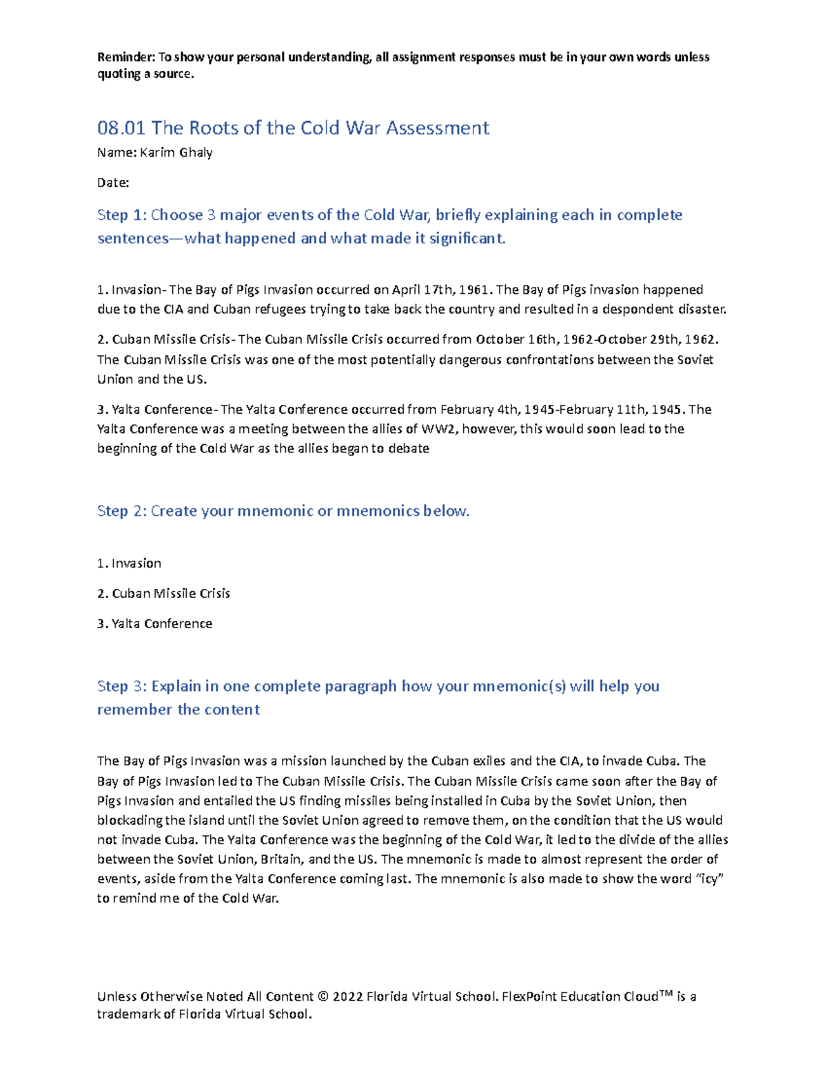 08.01 The Roots of the Cold War - Reminder: To show your personal ...