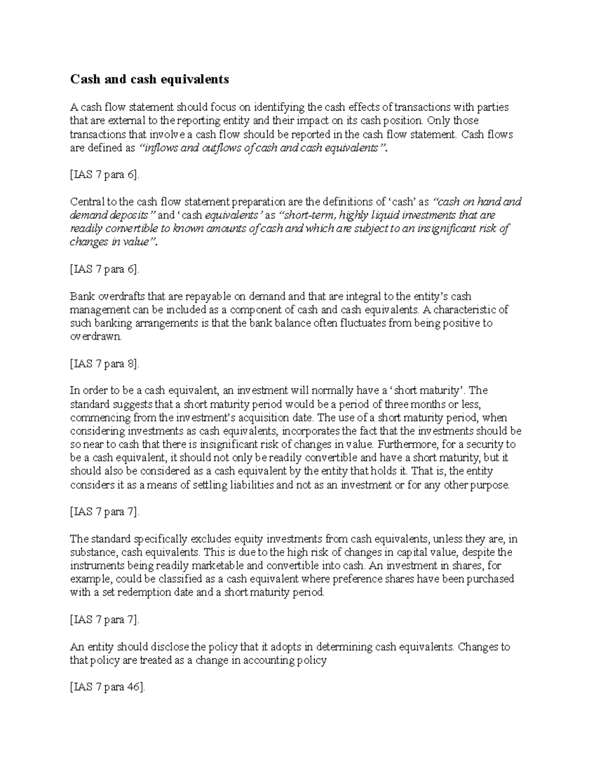 CFAS - IAS 7 Key Notes - Name cannot be disclosed - Cash and cash ...