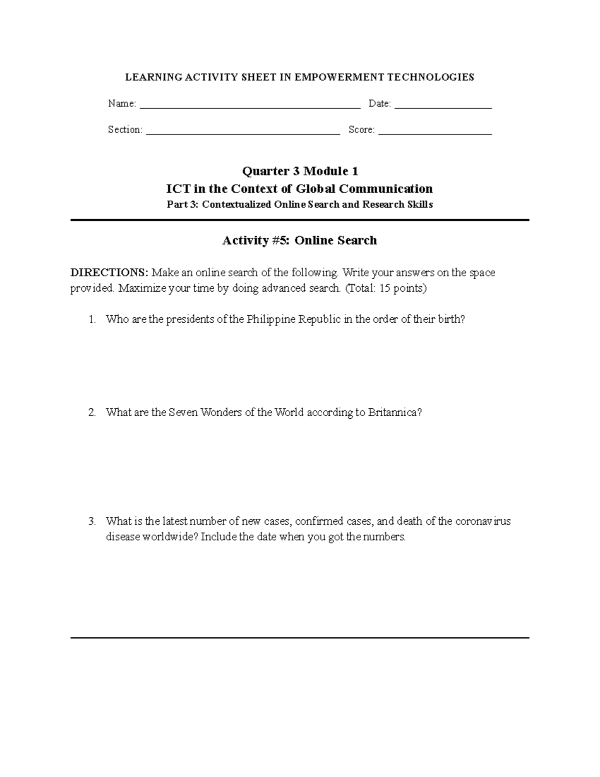 LAS Q3 Emp Tech Activity 5-6 - LEARNING ACTIVITY SHEET IN EMPOWERMENT ...