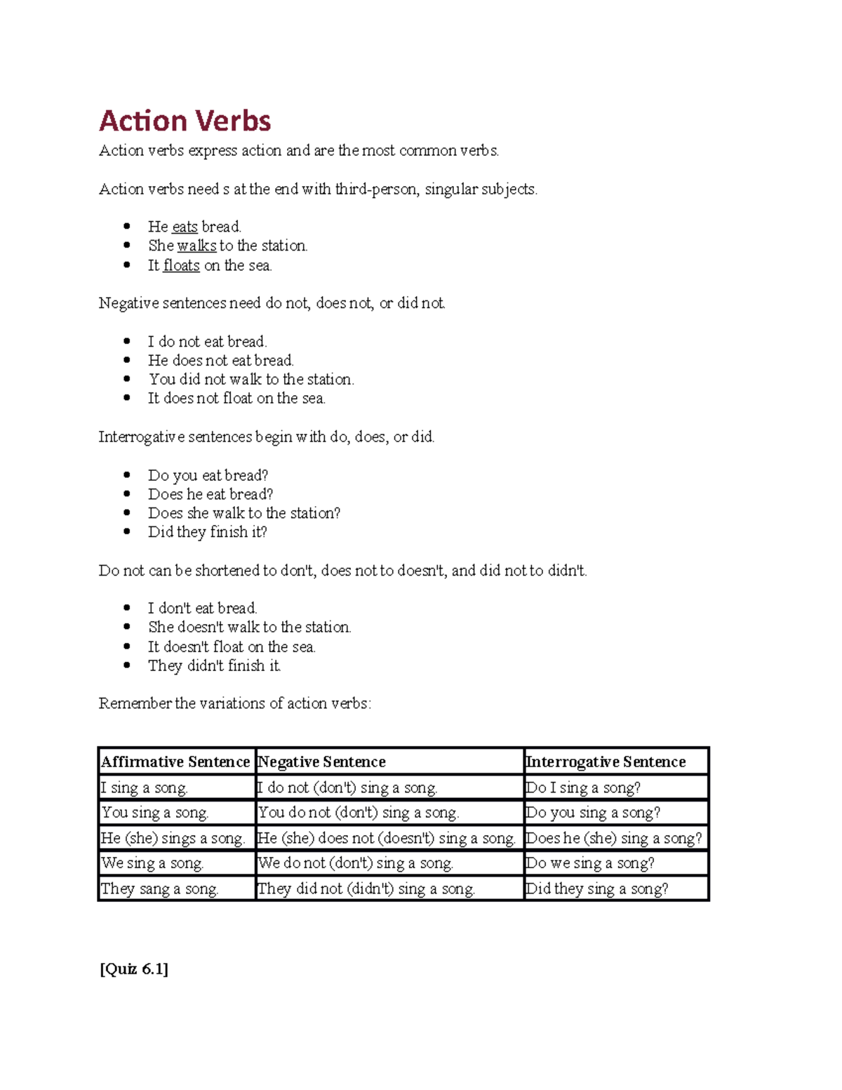 Action Verbs - grammar lessons - Action Verbs Action verbs express ...