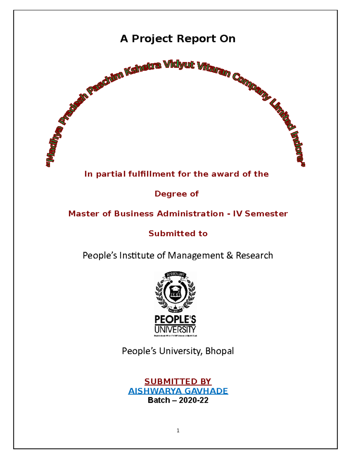 Project Sample Report - A Project Report On In partial fulfillment for ...