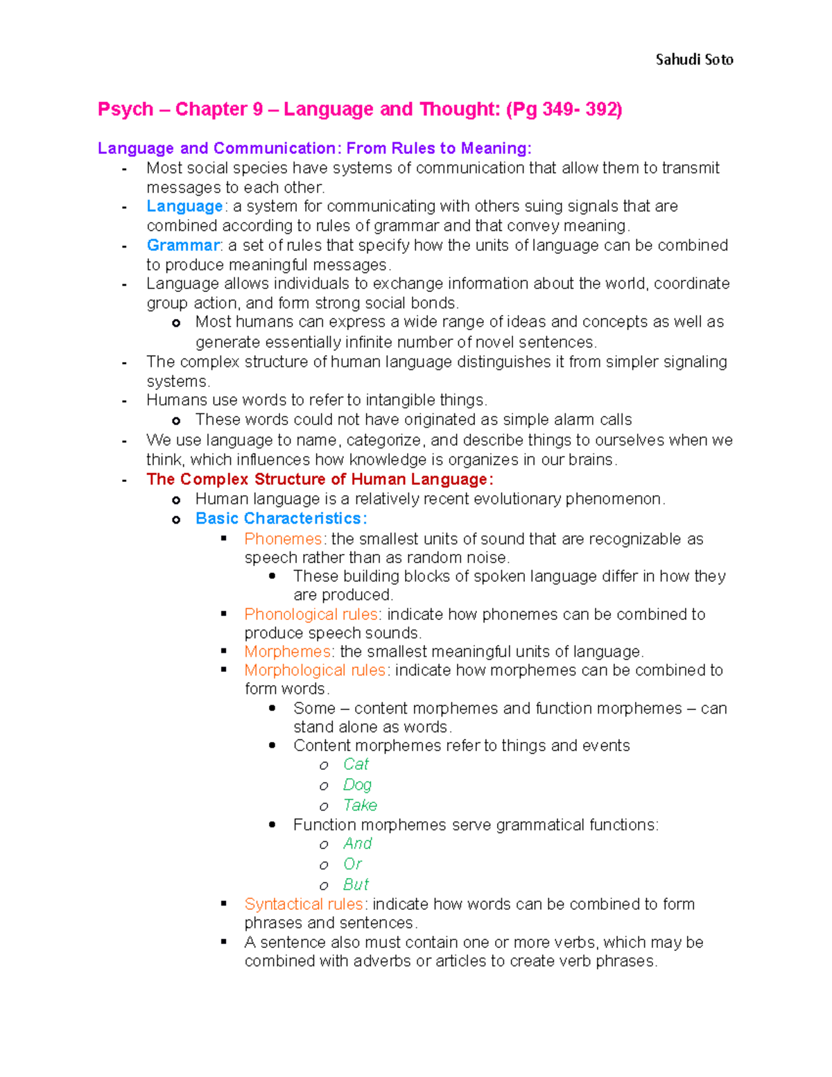 Chapter 9 Review - Psych – Chapter 9 – Language and Thought: (Pg 349 ...