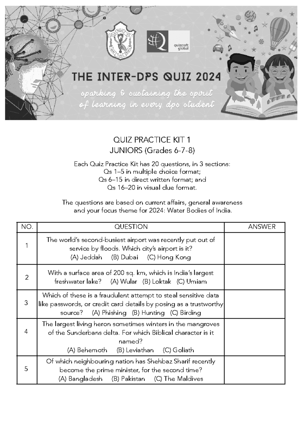 Quiz Practice Kit 1 JR blank - QUIZ PRACTICE KIT 1 JUNIORS (Grades 6-7 ...