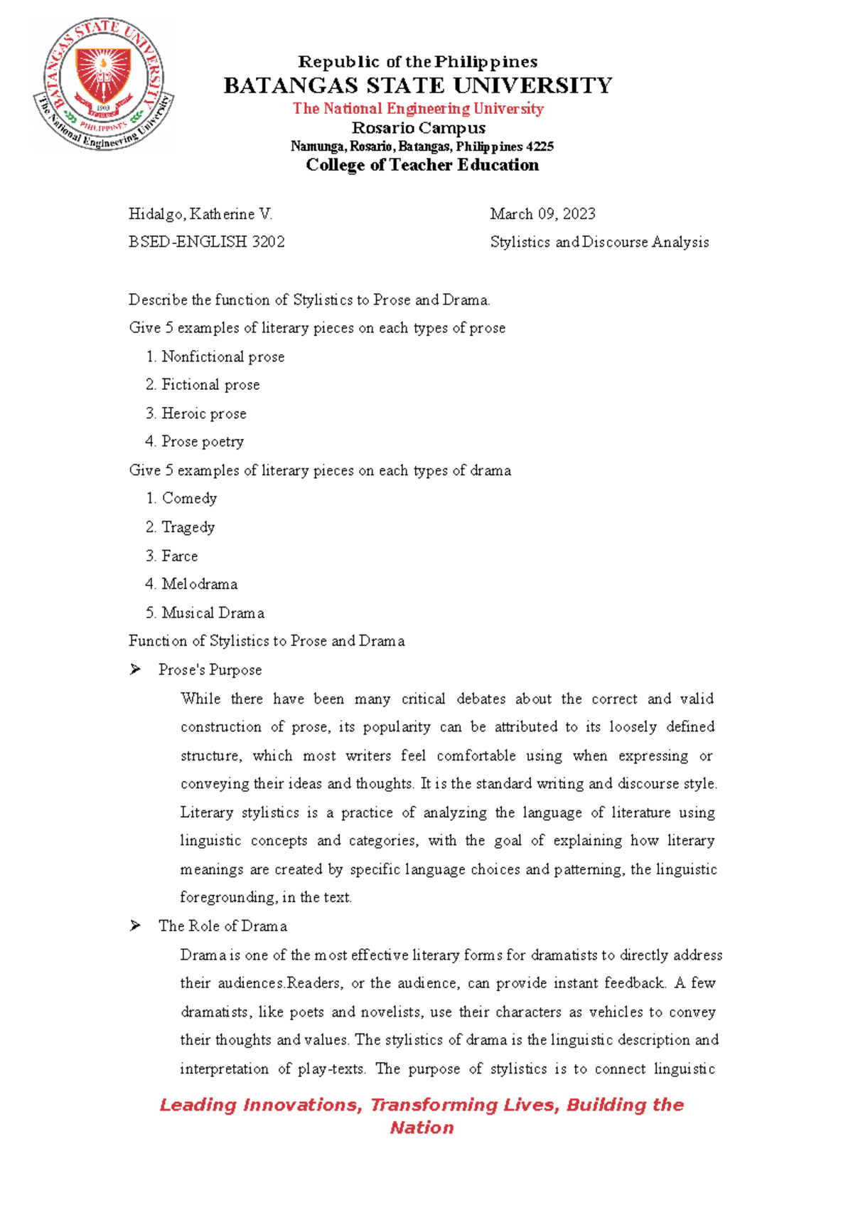 Hidalgo - stylistics - ,,,,,,,, - BATANGAS STATE UNIVERSIT Y The National Engineering Univ ...
