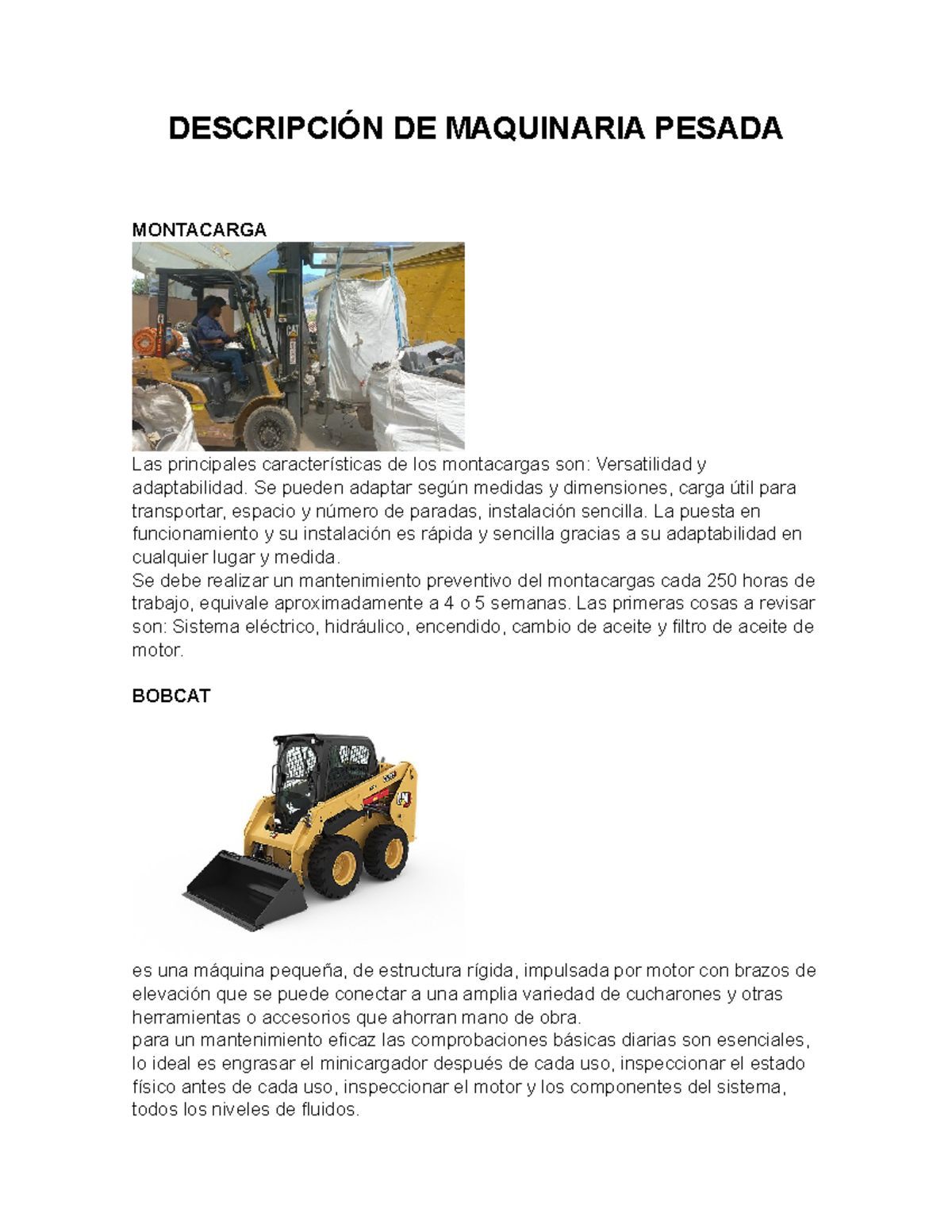 Descripción DE Maquinaria Pesada - DESCRIPCIÓN DE MAQUINARIA PESADA MONTACARGA Las principales ...