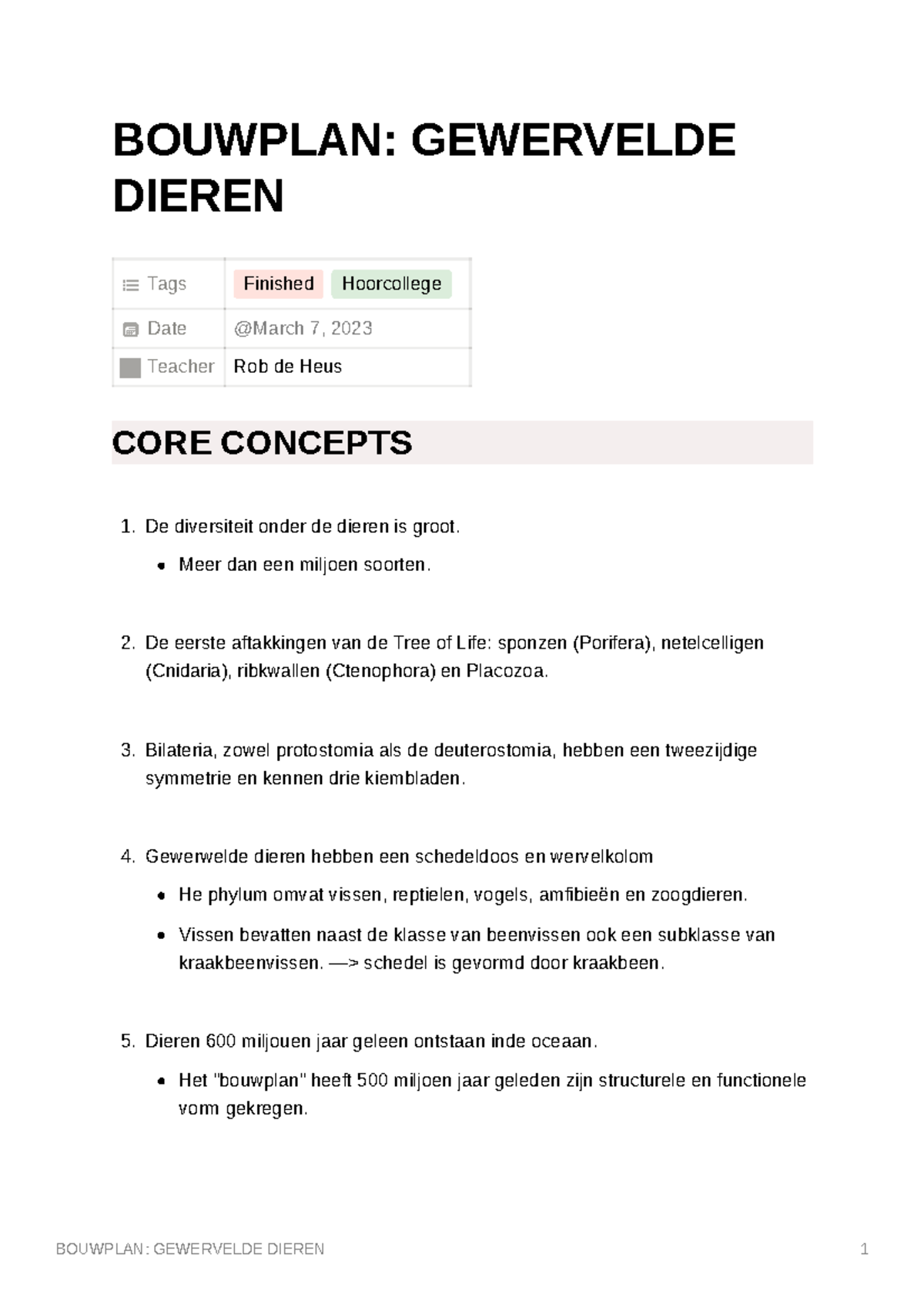 Bouwplan Gewervelde Dieren 1 - BOUWPLAN: GEWERVELDE DIEREN Tags ...