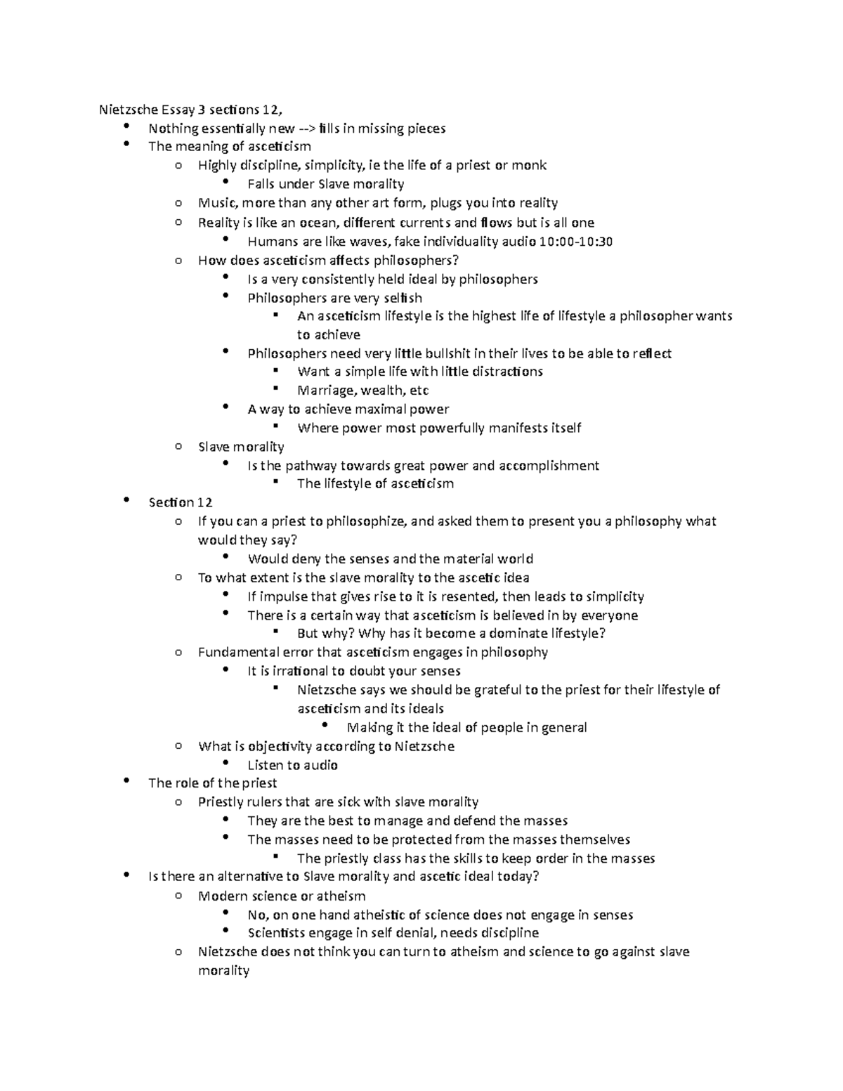 Phil 101 Nietzsche Essay 3 sections 12 - Nietzsche Essay 3 sections 12 ...