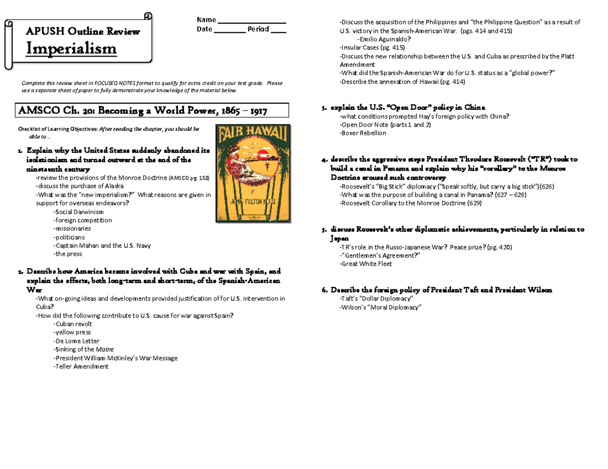 Apush+Outline+Review+ Amsco+Ch+20+Becoming+a+World+Power - APUSH ...