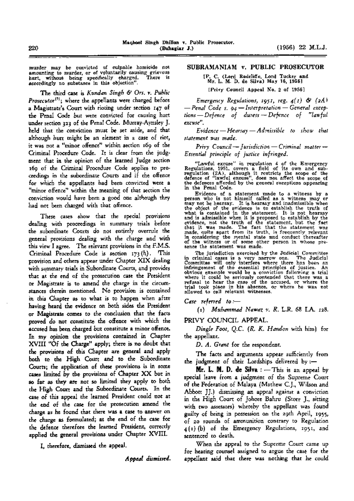 Subramaniam v Public Prosecutor - law notes - Studocu