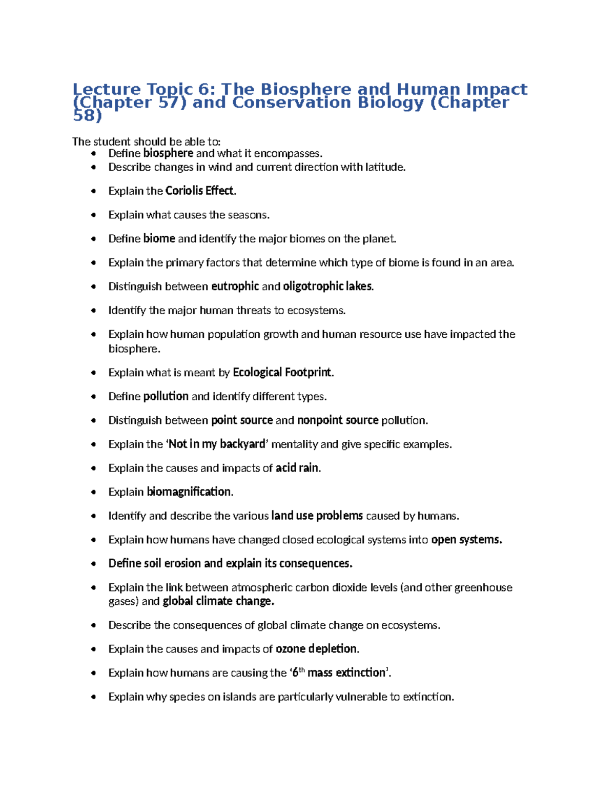 Lecture Topic 6-Biosphere Human Impact - Lecture Topic 6: The Biosphere ...