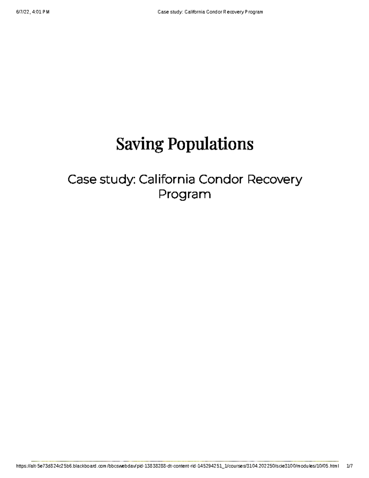 Case study California Condor Recovery Program - Saving Populations Case ...