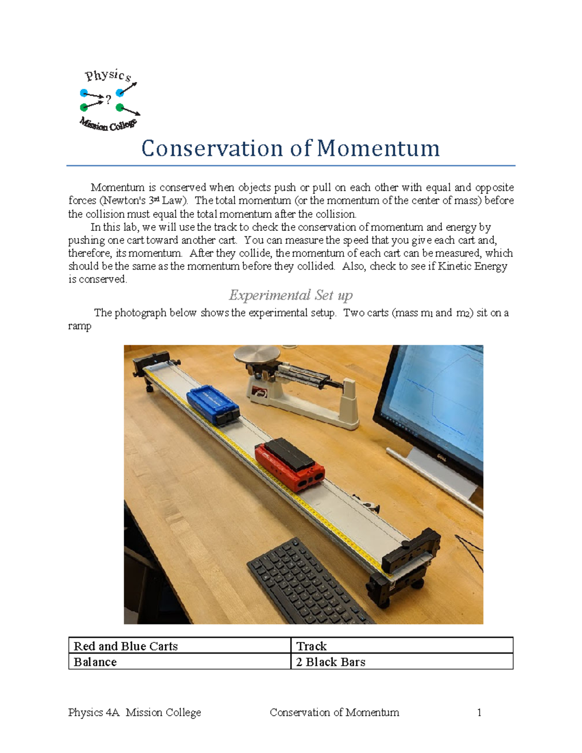 P4A Lab Conservation of Momentum - Warning: TT: undefined function: 32 ...