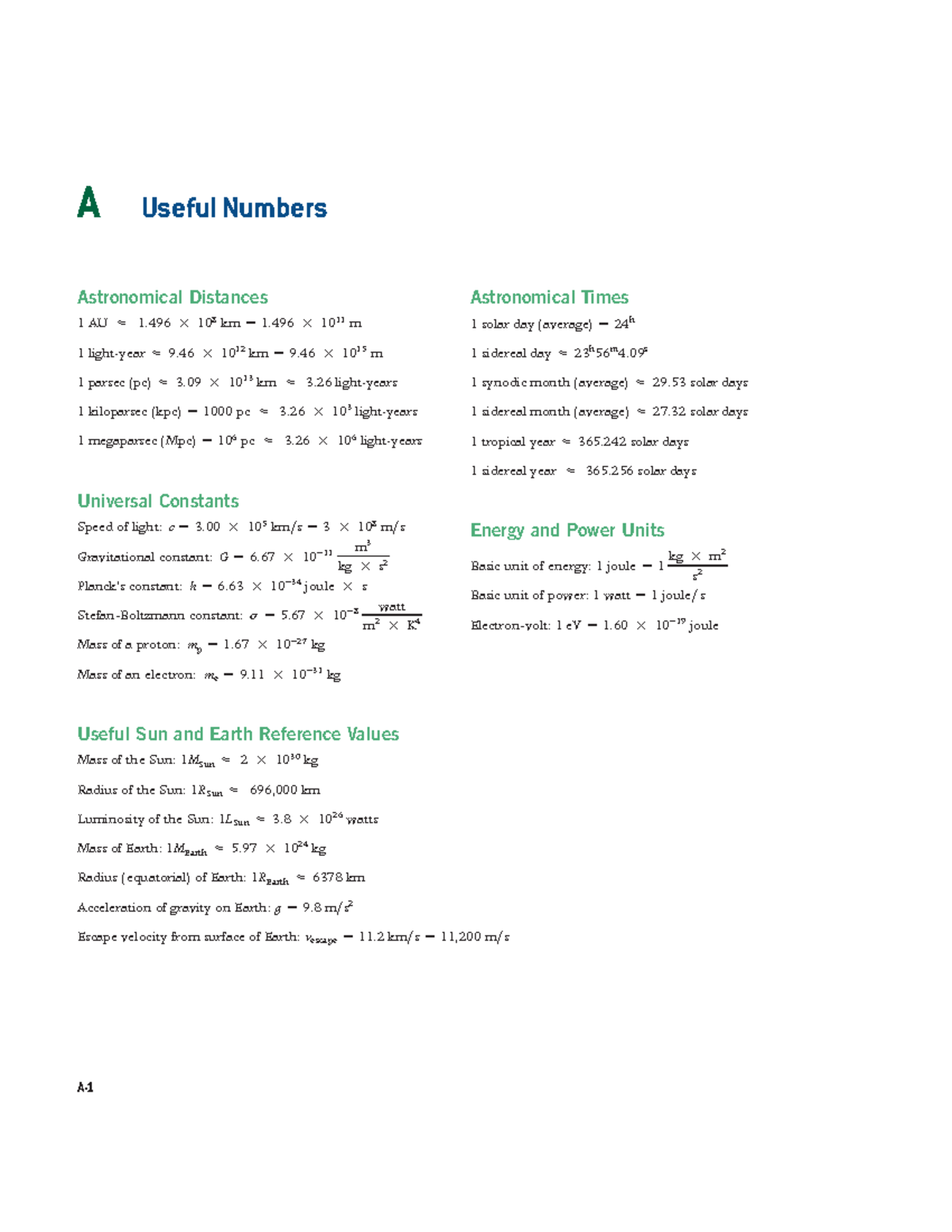 Useful Numbers in Astronomy and Mathematical Skills - Studocu