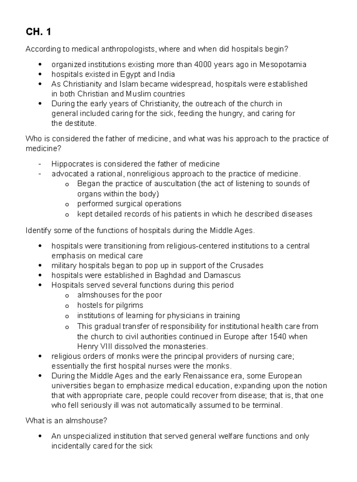 HCA 344 Notes - 1 - Answers study questions at the end of the chapter ...
