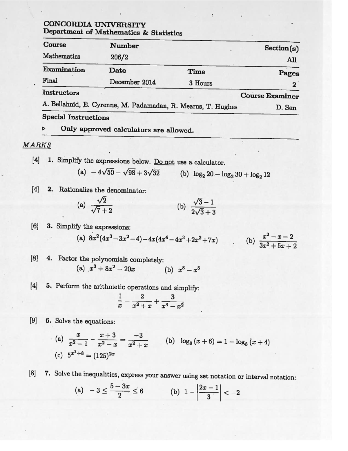 Exam 2019, questions - MATH 206 - Warning: TT: undefined function: 32 - Studocu