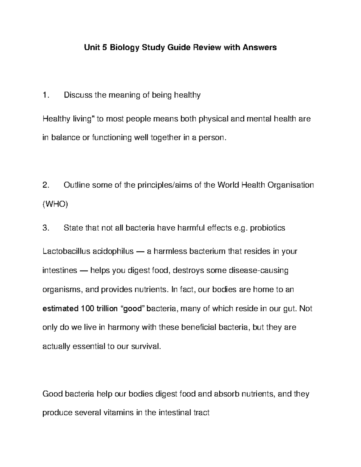 Unit 5 Biology Study Guide Review with Answers - Outline some of the ...