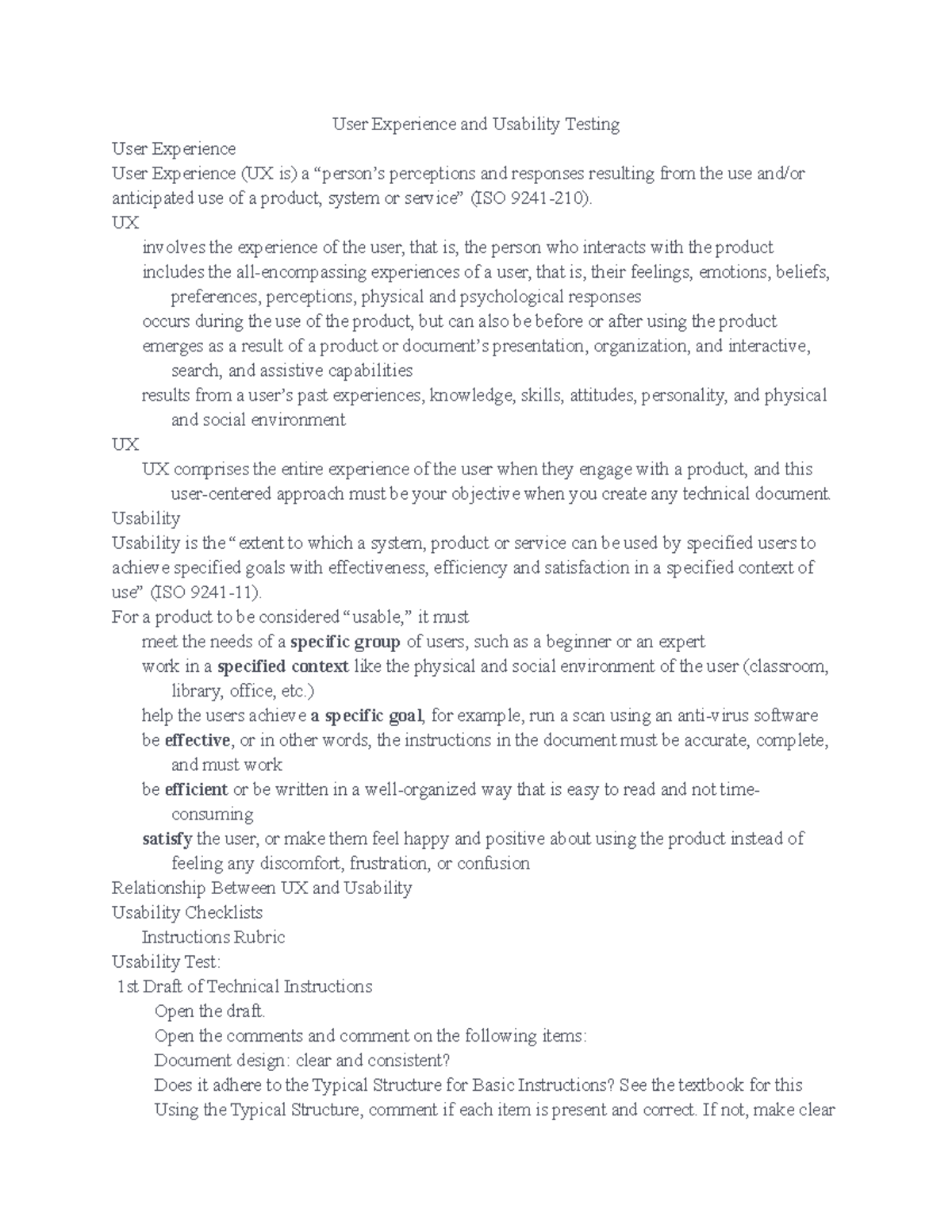 Technical Writing Unit 4 - User Experience and Usability Testing User ...