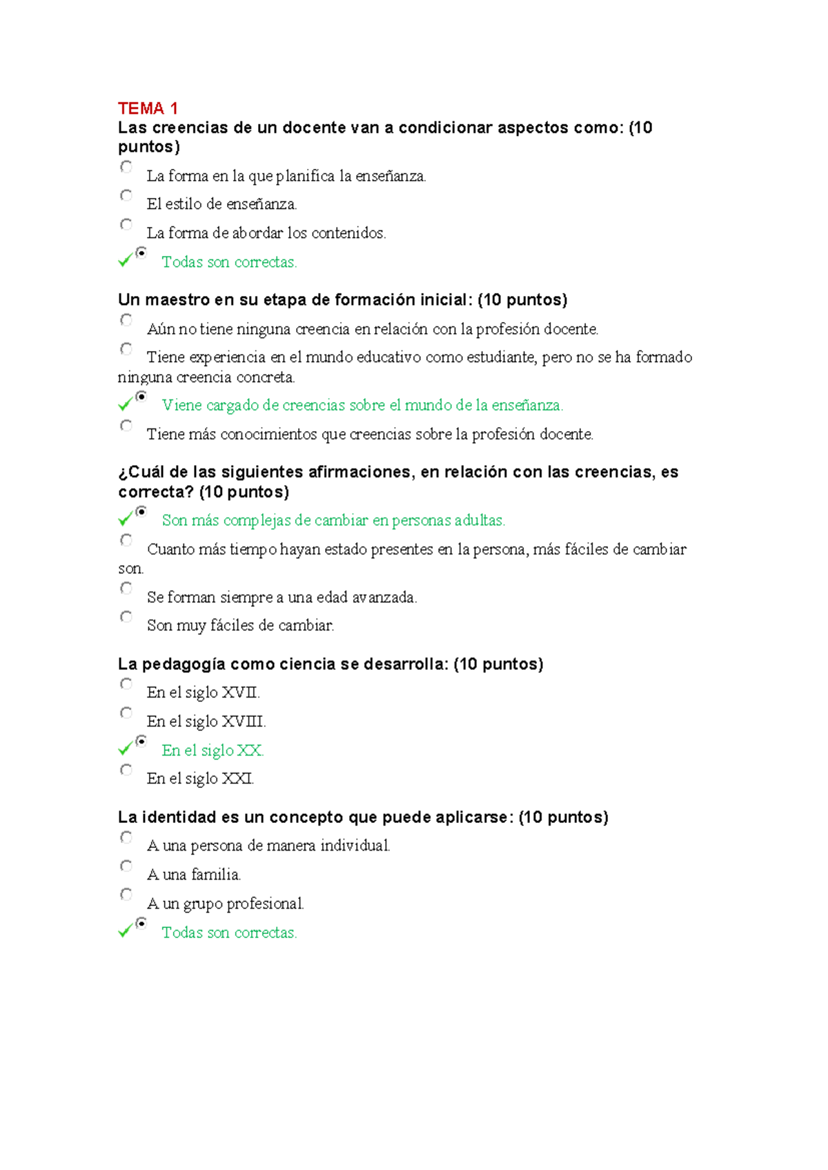 TEST de ideas clave de cada tema RESUELTOS - TEMA 1 Las creencias de un ...
