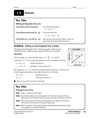 1 1 Reteach Algebra 2 - Copyright © Big Ideas Learning, LLC Florida ...
