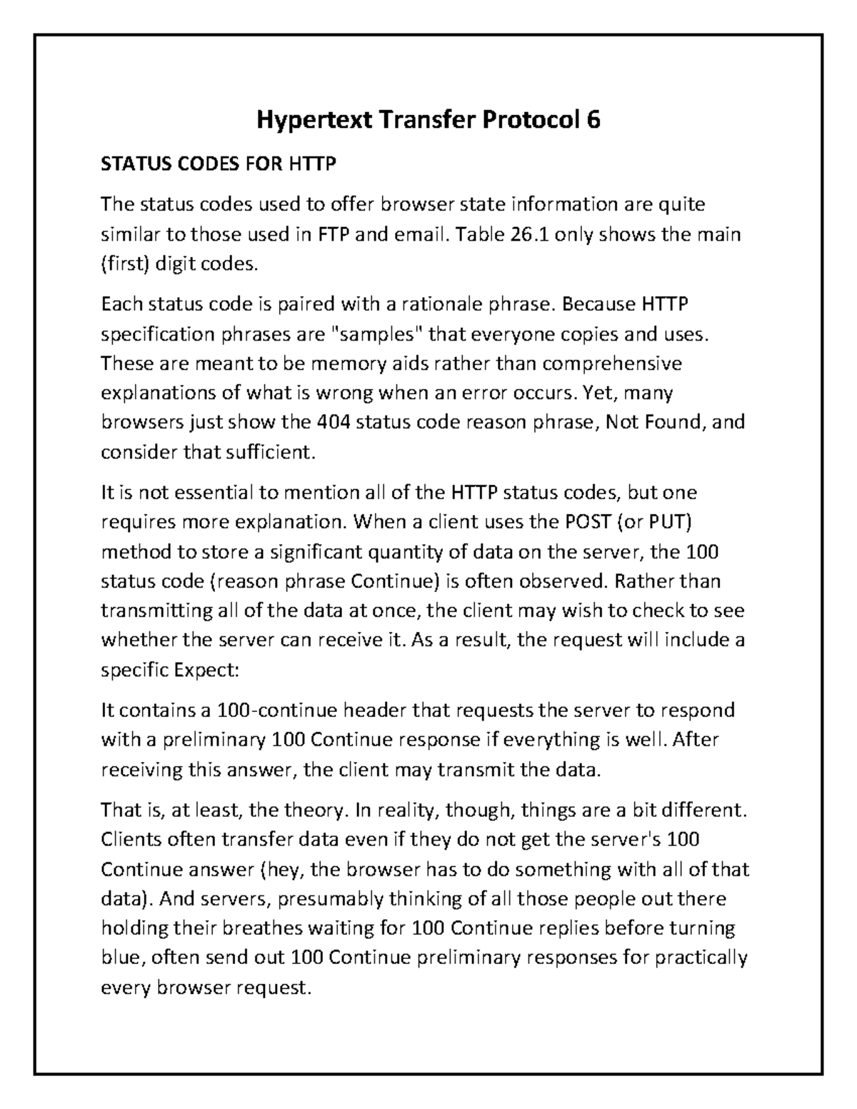 Hypertext Transfer Protocol 6 Table 26 Only Shows The Main First Digit Codes Each Status 