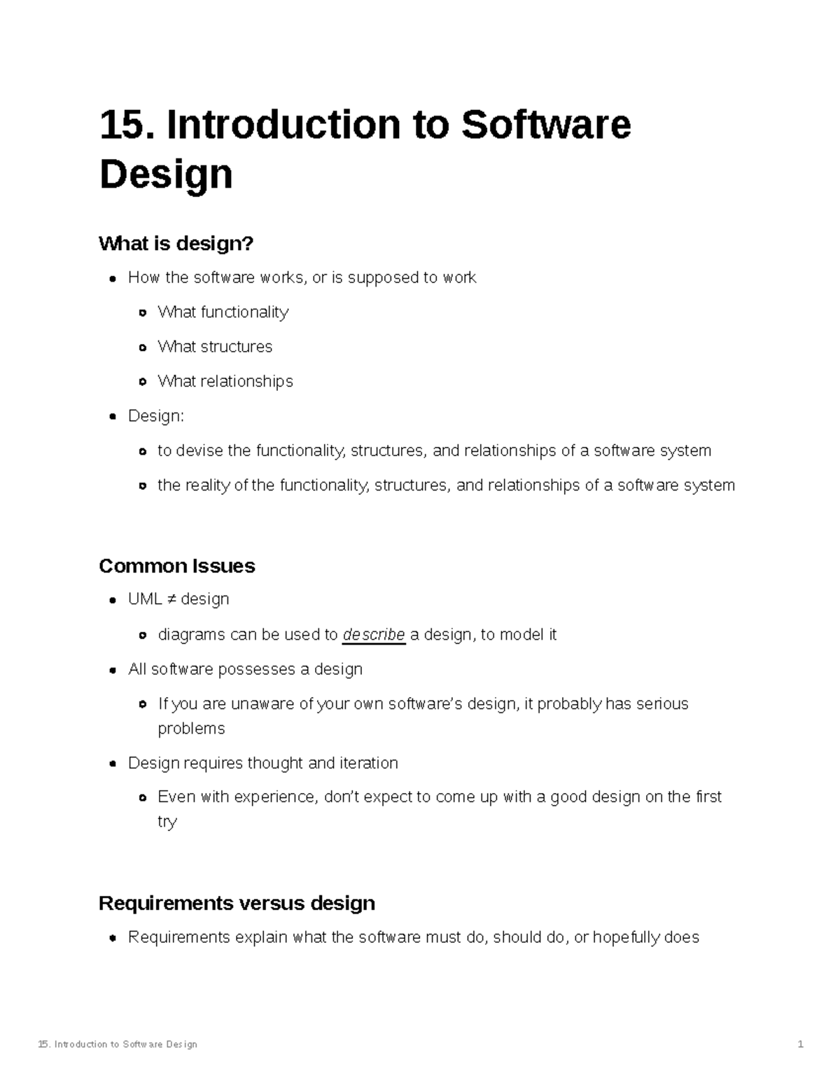 15 - lec 15 - 15. Introduction to Software Design What is design? How ...