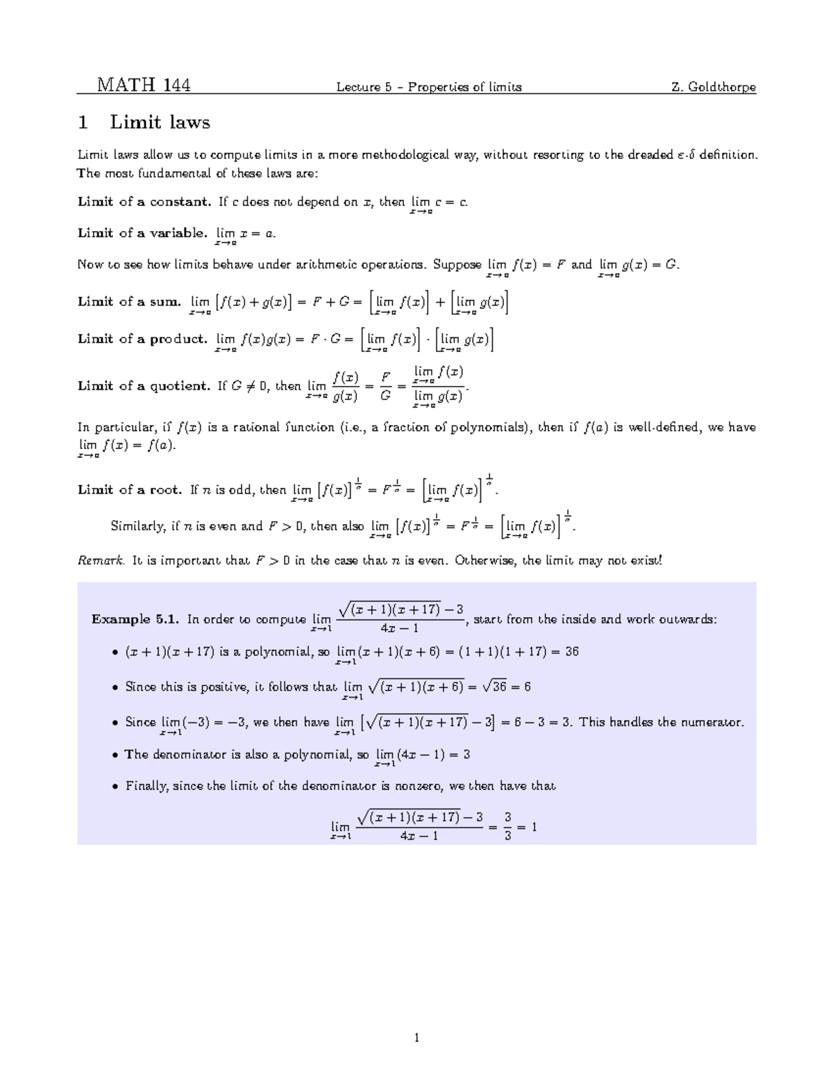 3 - Zach Goldthorpe chapter summary sheets (Limits) subtopic 3.4 - MATH ...
