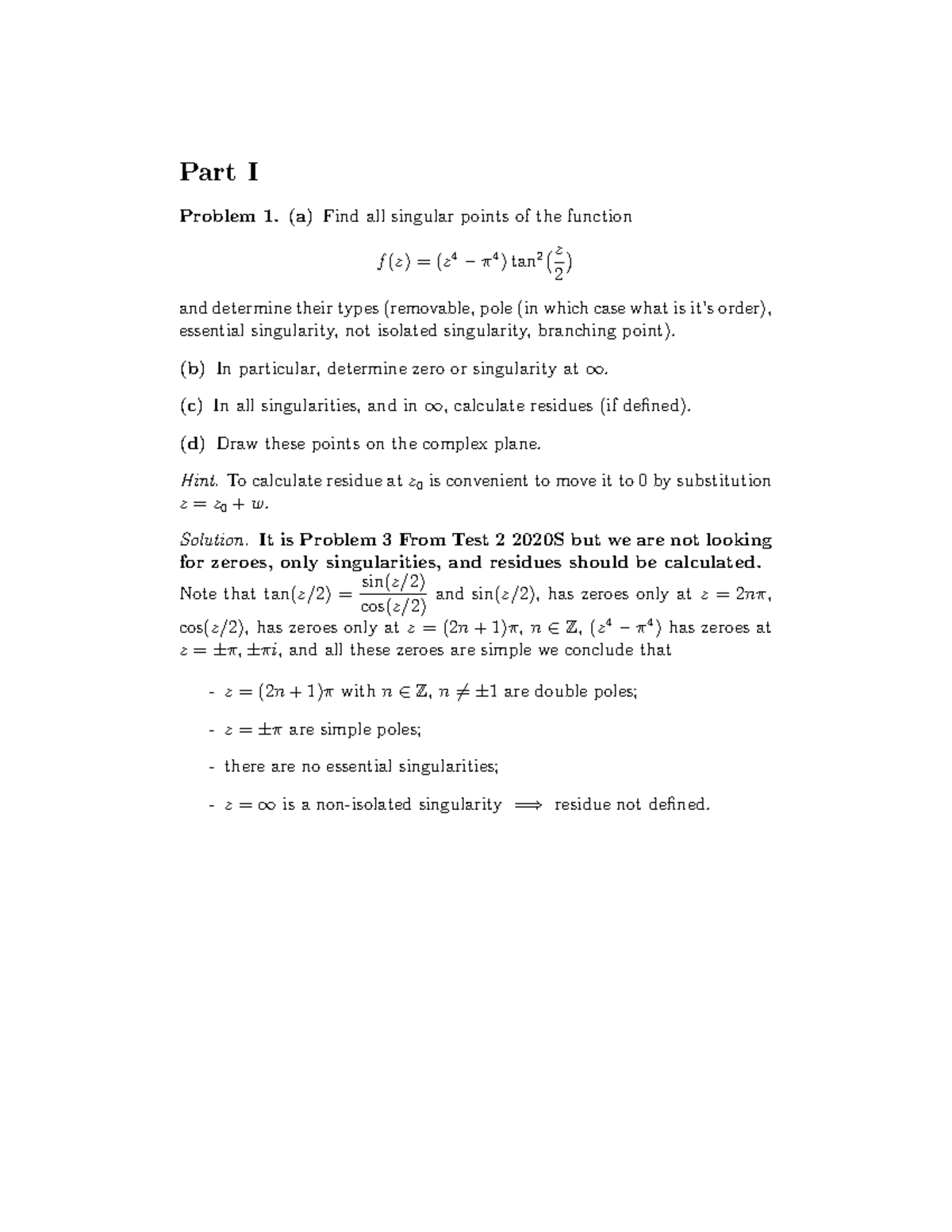 MAT334 2020F FA sample final - Part I Problem 1. (a) Find all singular ...