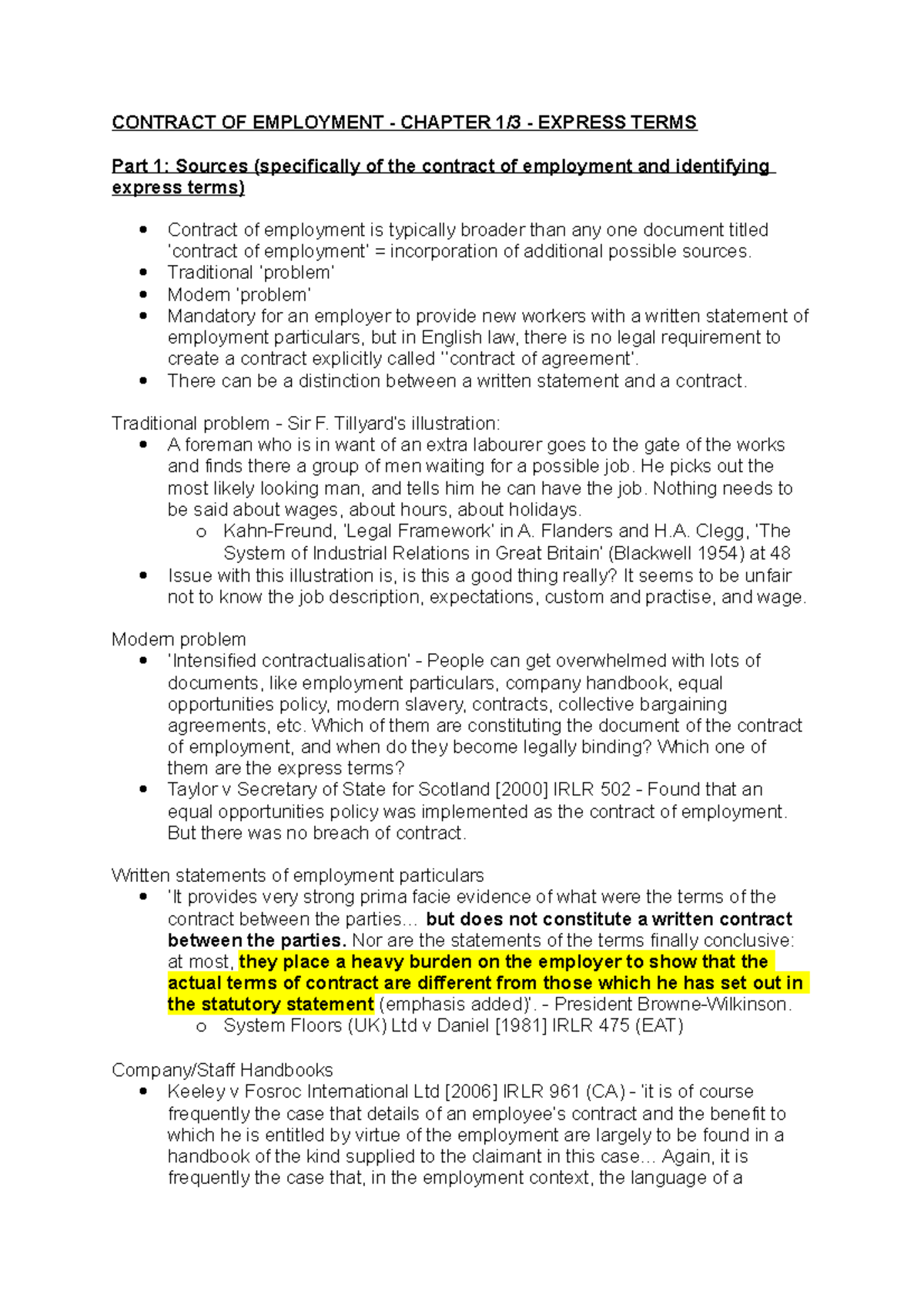 Employment MT W2 Lecture 2 - Express Terms - CONTRACT OF EMPLOYMENT ...