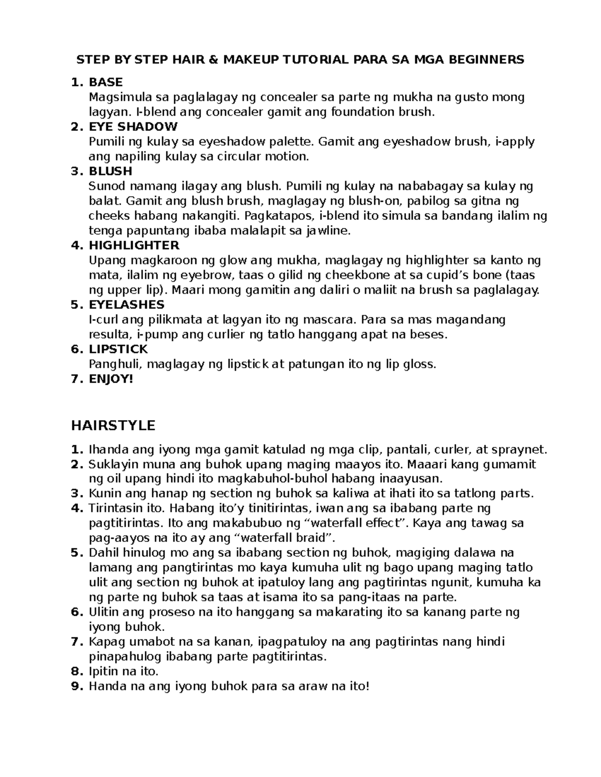 Halimbawa ng Tekstong Prosidyural (Hair and Make-Up) - STEP BY STEP ...