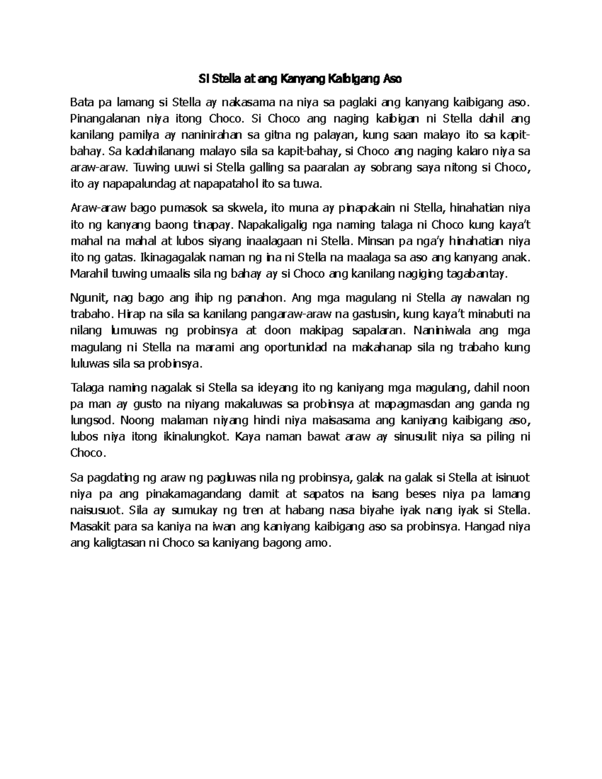 Maikling Kwento - Si Stella at ang Kanyang Kaibigang Aso Bata pa lamang ...