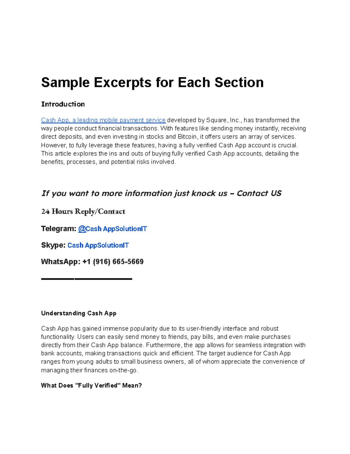 Sample Excerpts for Each Section - Sample Excerpts for Each Section ...