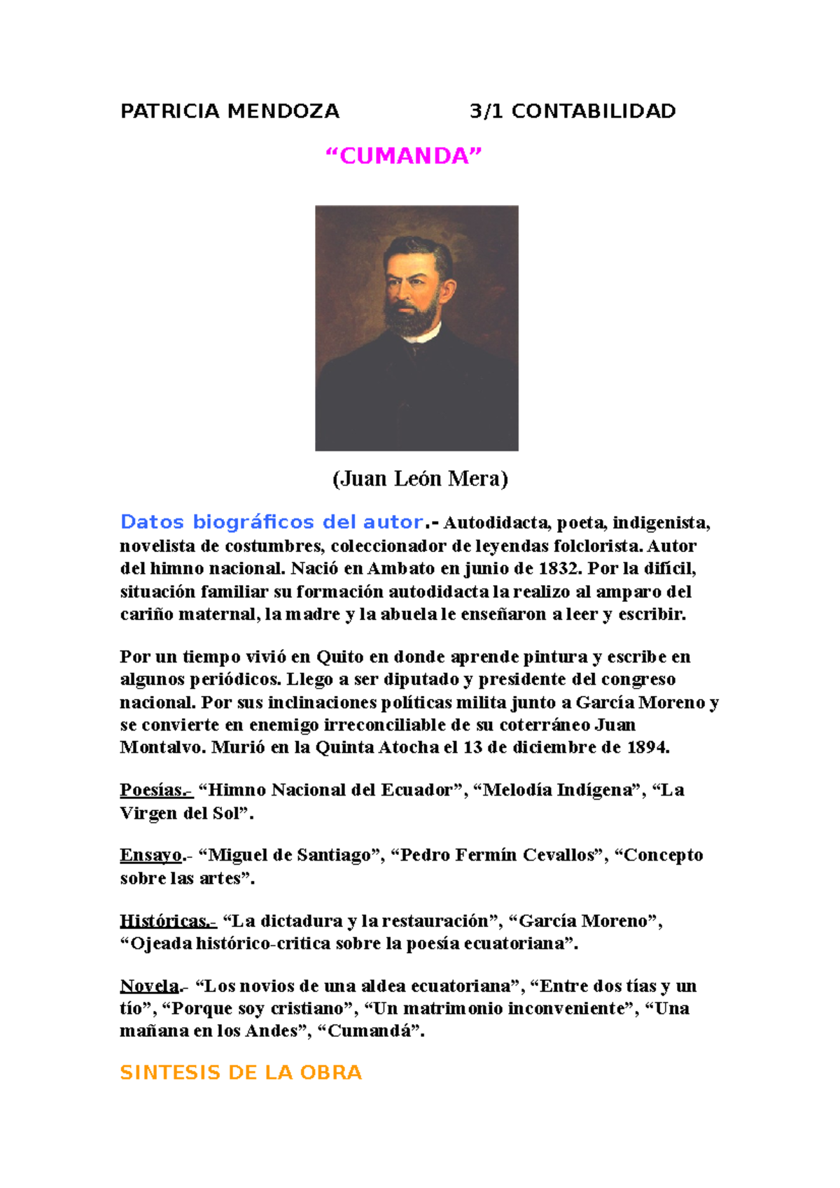 Cumanda una novela de origen etnico ecuatoriano - PATRICIA MENDOZA 3/1 ...