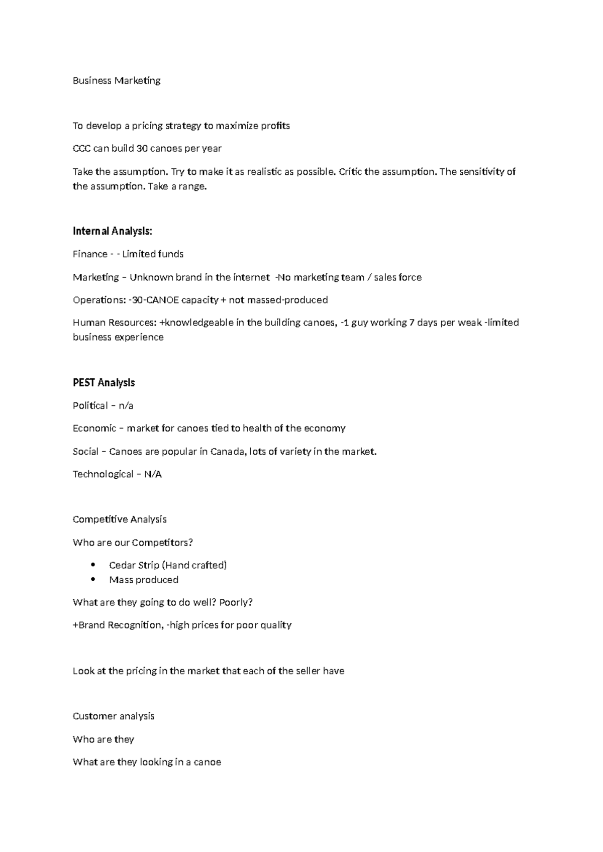 Business Marketing notes - Business Marketing To develop a pricing ...