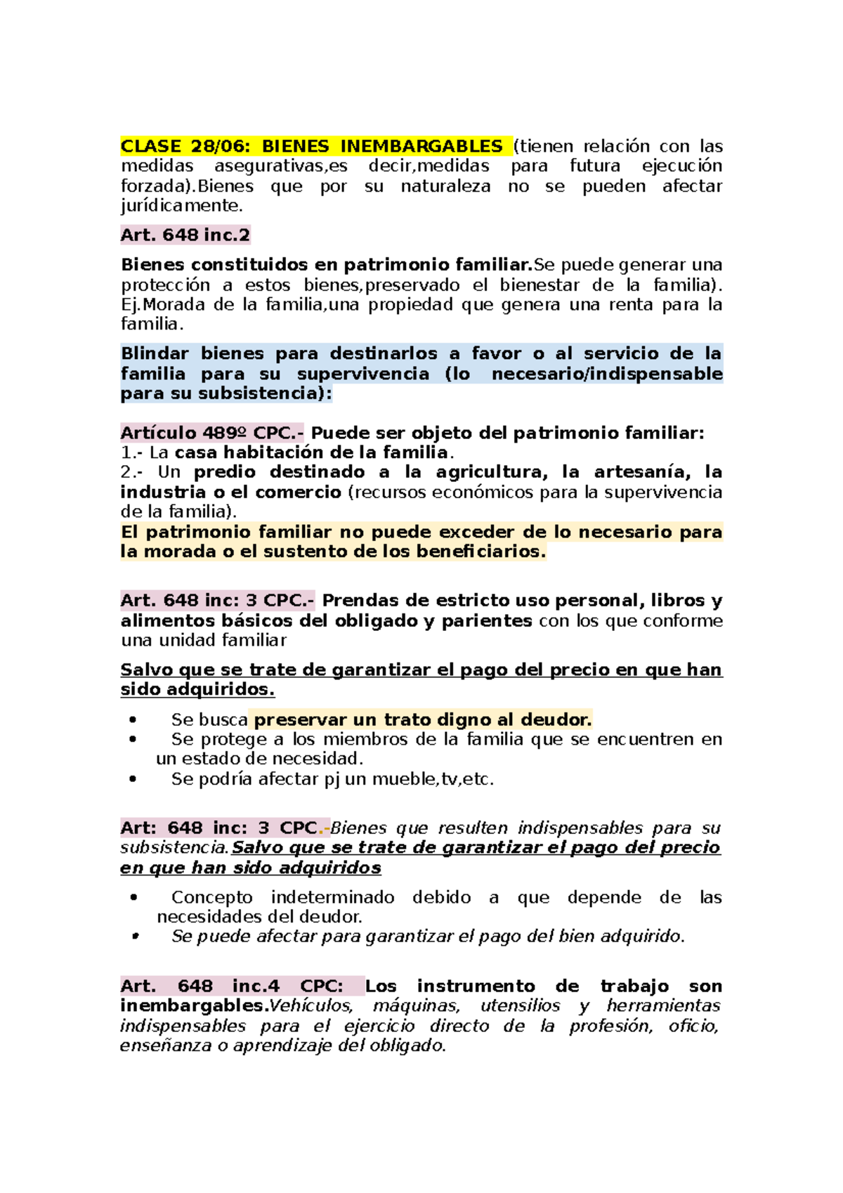 Bienes inembargables y proceso de ejecución - CLASE 28/06: BIENES ...