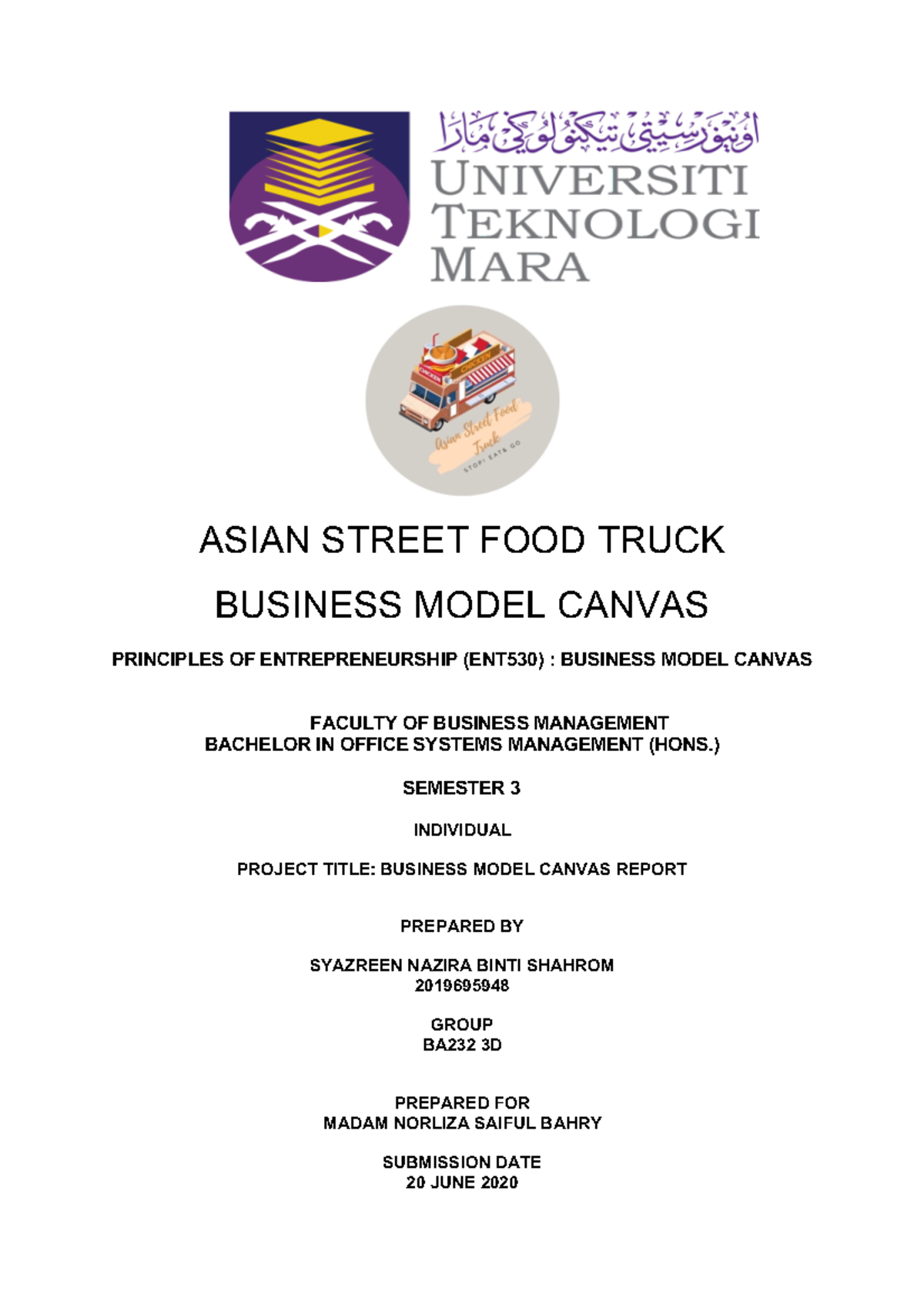 BMC Report - business plan - ASIAN STREET FOOD TRUCK BUSINESS MODEL ...