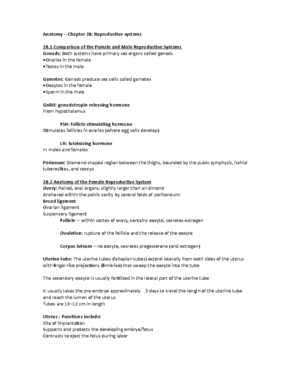 Chapter 28 Outline - Anatomy – Chapter 28; Reproductive systems 28 ...