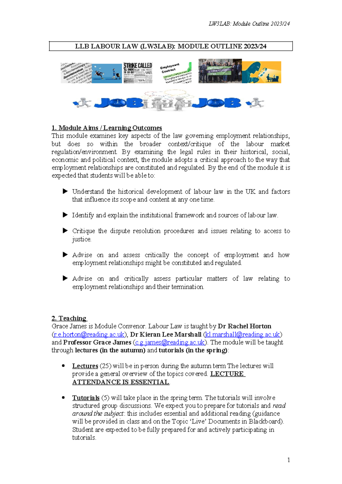 Module Outline 2023-24 - LLB LABOUR LAW (LW3LAB): MODULE OUTLINE 2023 ...