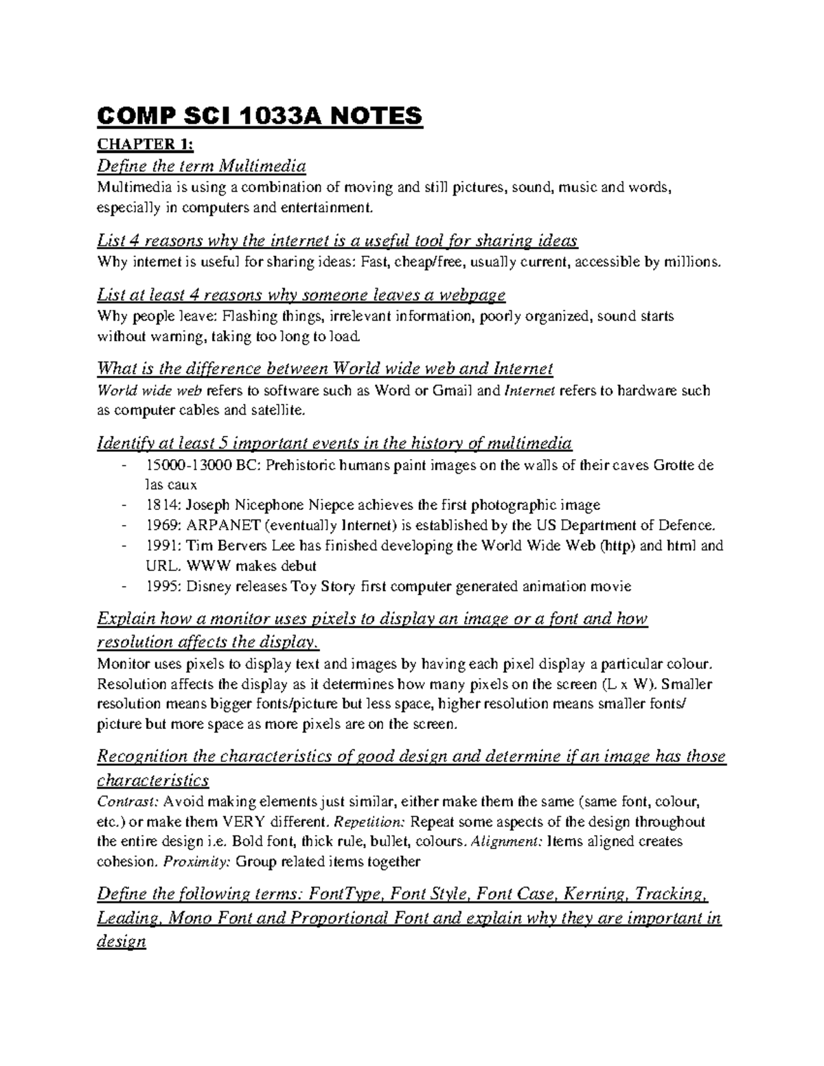 1033 Notes final exam - COMP SCI 1033A NOTES CHAPTER 1: Define the term ...