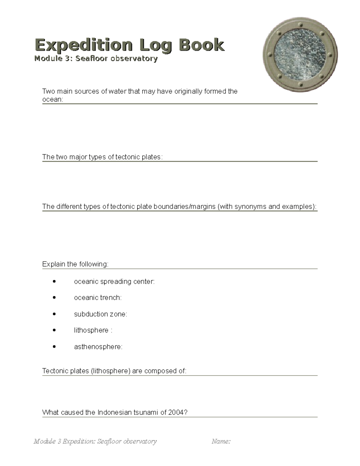 Log Book 3, exploring oceans - Expedition Log Book Module 3: Module 3 ...
