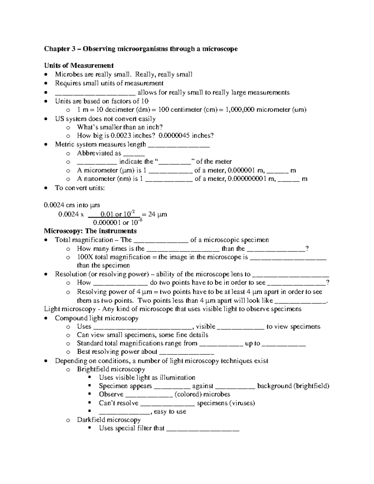 Chapter 3 Notes - Chapter 3 – Observing microorganisms through a ...