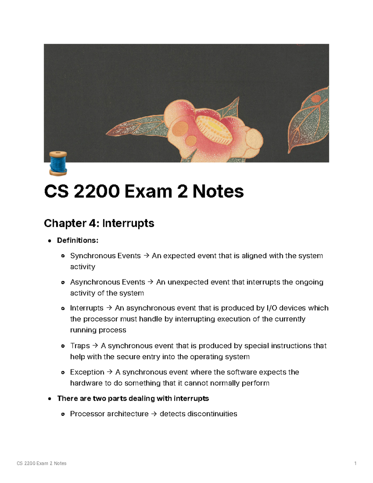 CS 2200 Exam 2 Notes - 🧵 CS 2200 Exam 2 Notes Chapter 4: Interrupts ...