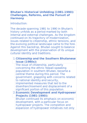 Bhutan's Historical Epoch (1951-1960) - Under the astute leadership of ...