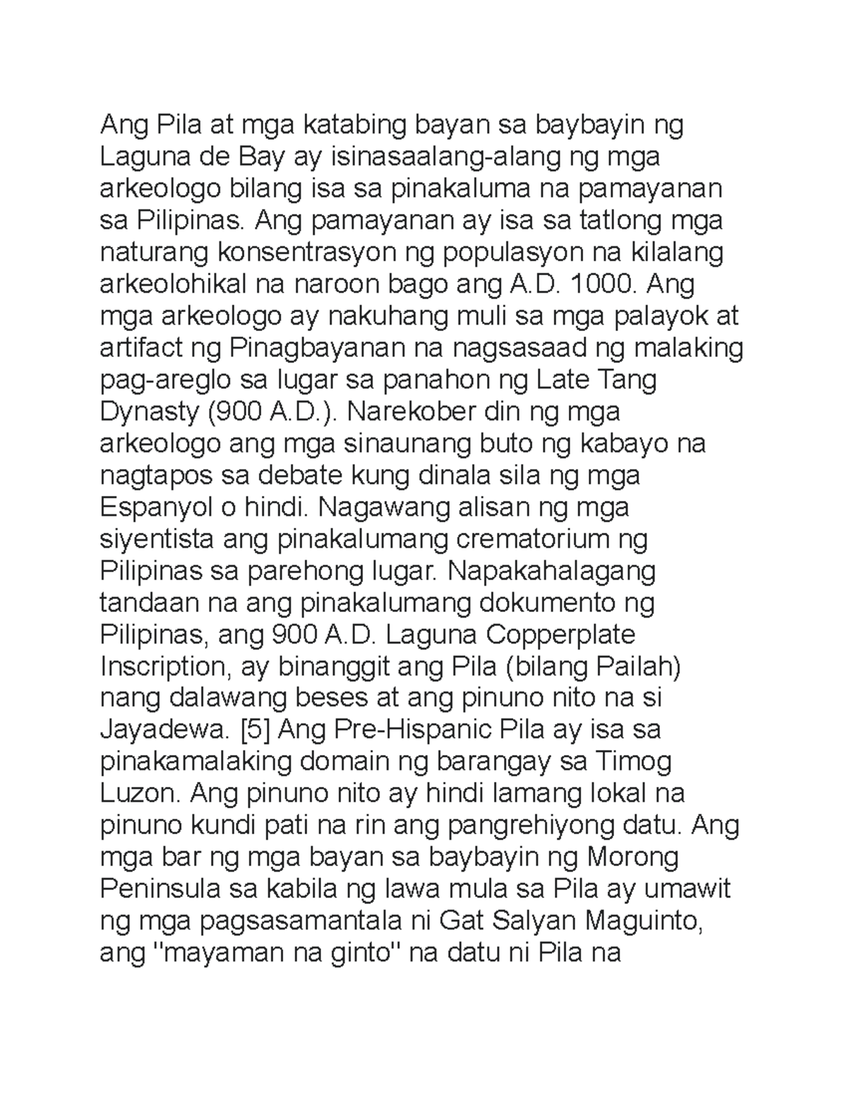 Ano ang bayan ng pila - Lecture notes 10 - Ang Pila at mga katabing ...
