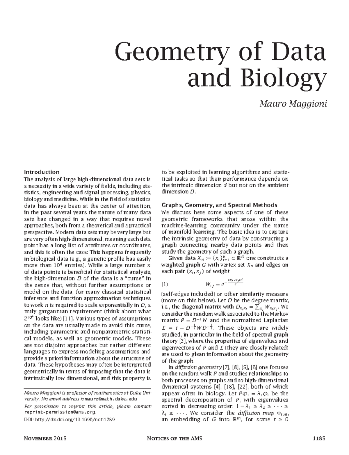 Notices of the AMS - Geometry of Data and Biology - Geometry of Data ...