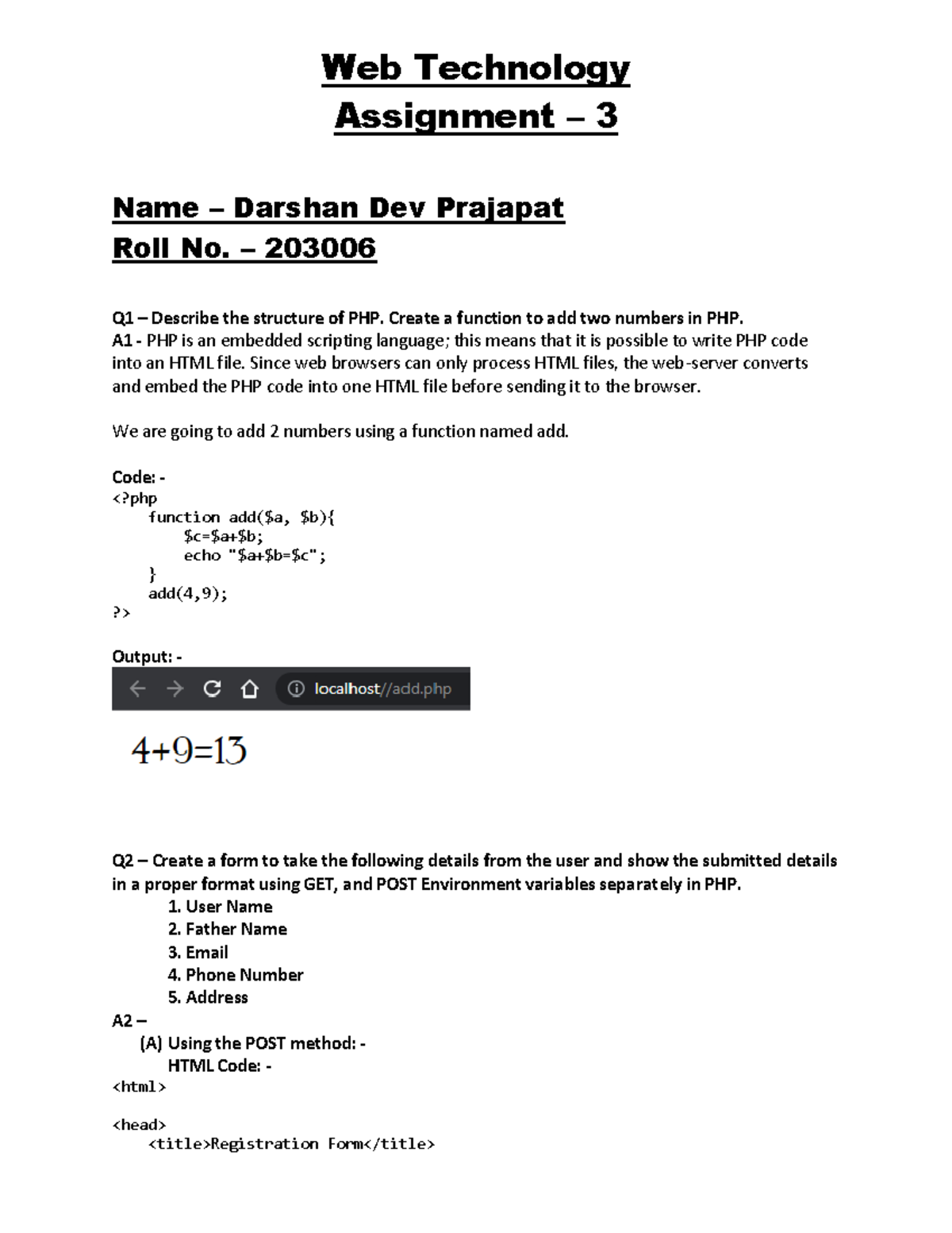 Web Technology assignment 3 - Web Technology Assignment – 3 Name – Darshan Dev Prajapat Roll No ...