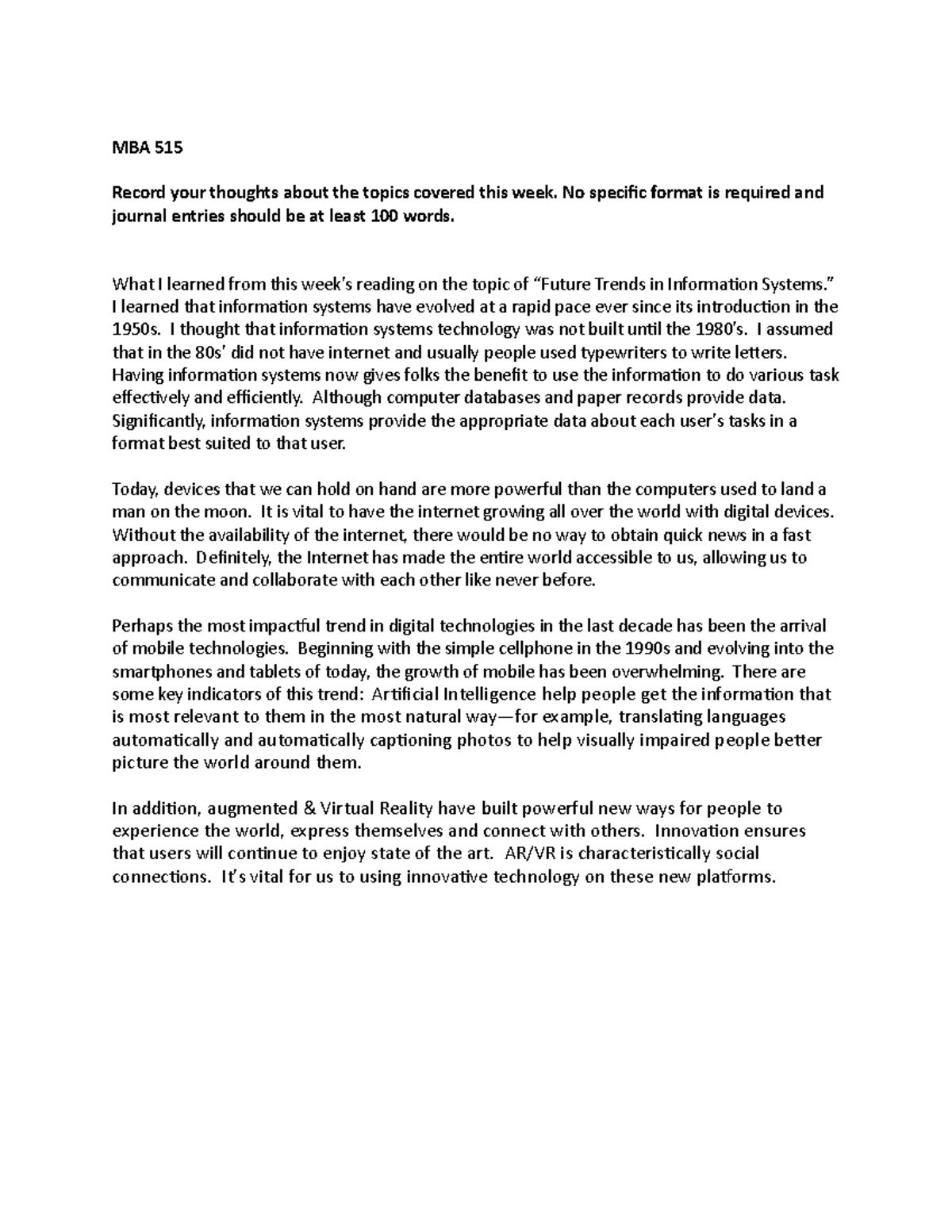 MBA 515 Week 7 learning journal - MBA 515 Record your thoughts about ...