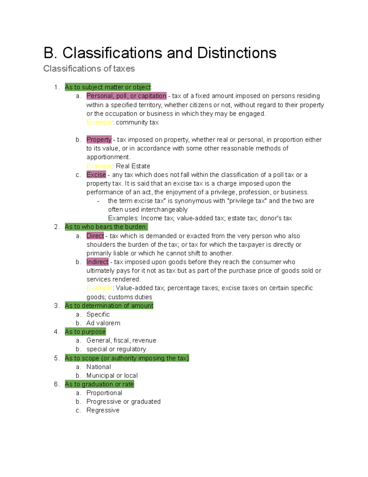 Untitled document - this can help - B. Classifications and Distinctions ...