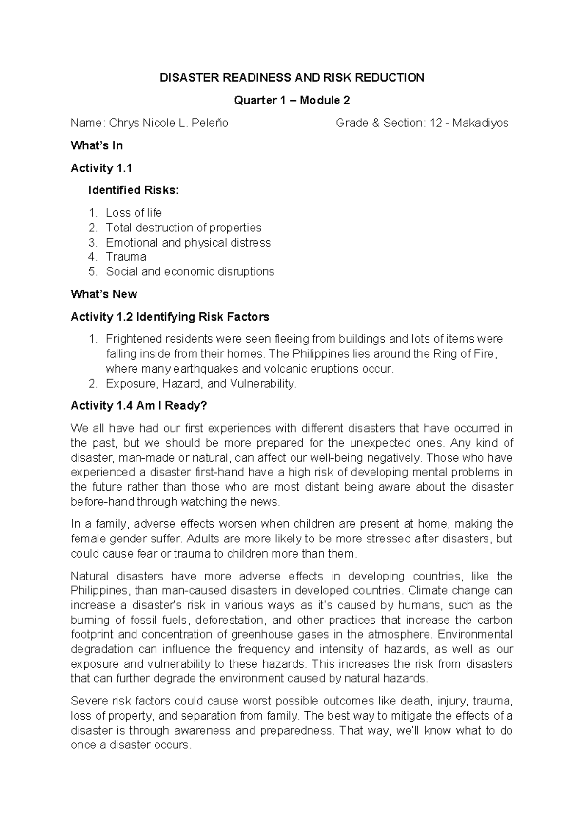 Q1-M2-DRRR - ............................................. - DISASTER ...