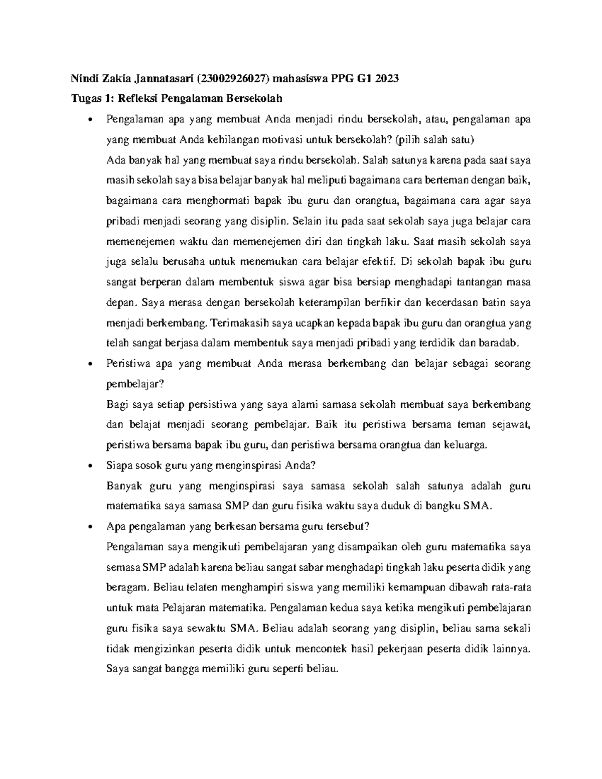 Tugas 123 mulai dari diri - Nindi Zakia Jannatasari (23002926027) mahasiswa PPG G1 2023 Tugas 1 ...