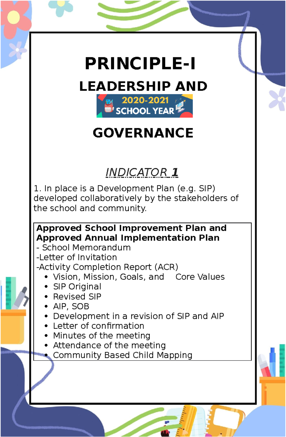 Principle 1 - lecture - PRINCIPLE-I LEADERSHIP AND GOVERNANCE INDICATOR ...